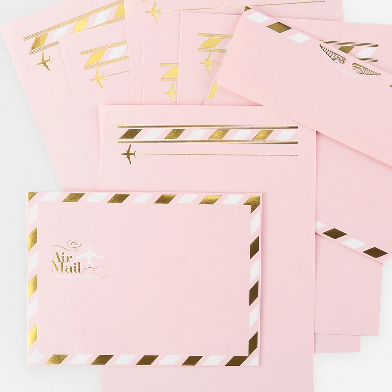 LA Paper Lover Airmail Metallic Gold + White On Pink